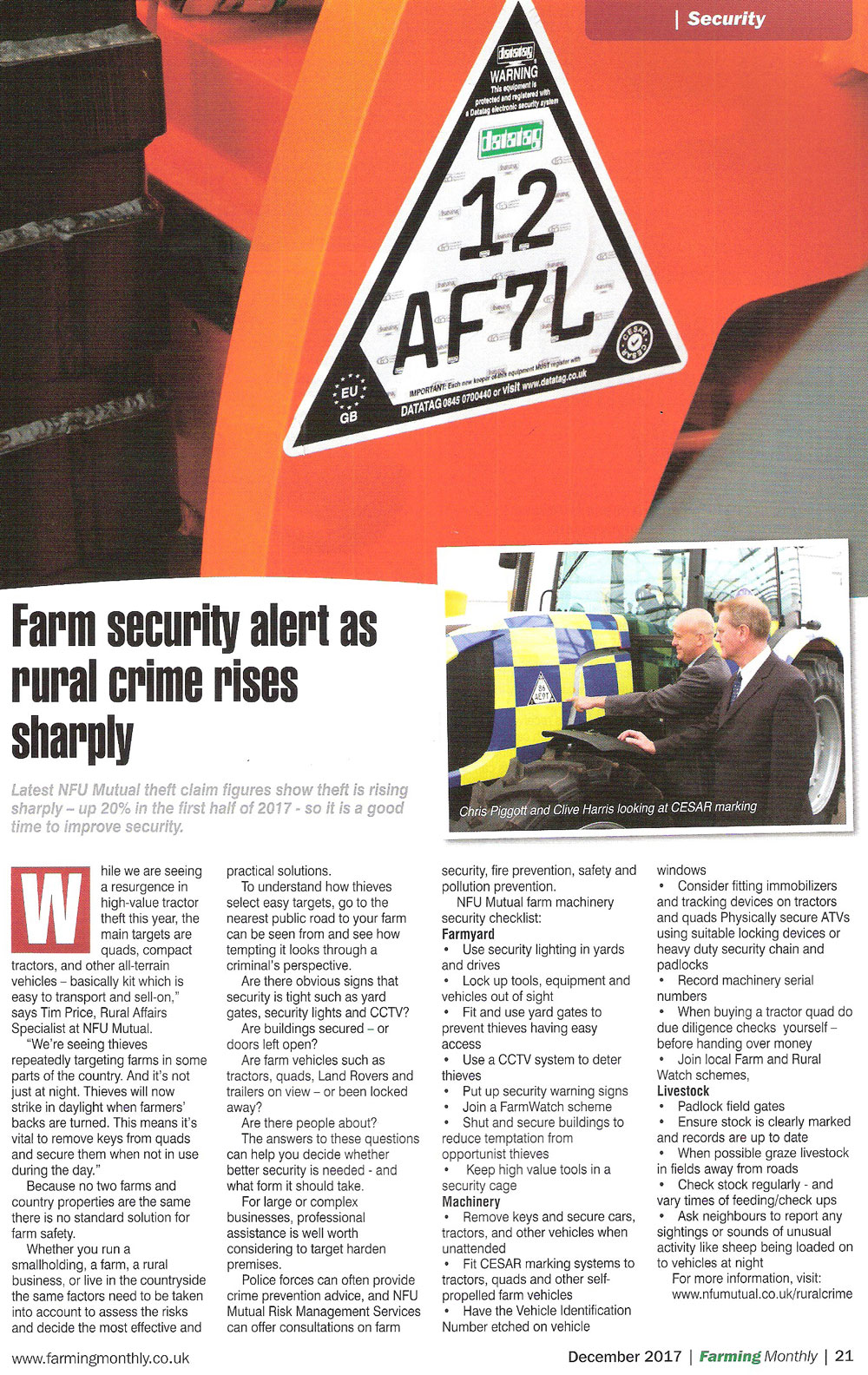 Feature article in Farming Monthly – Farm security alert as rural crime ...